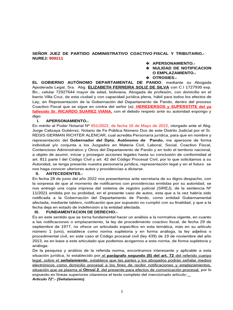 Nulidad de Notificacion Caso 909211 | PDF | Ley procesal | Demanda judicial