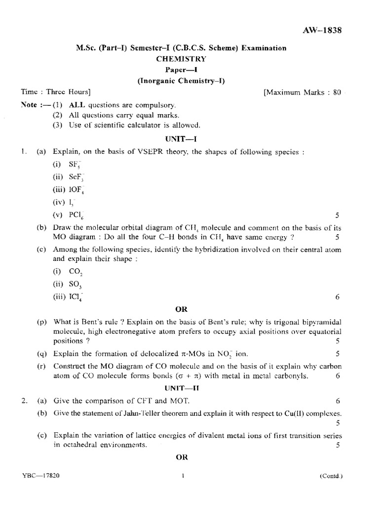 MSC 1 Sem Chemistry Inorganic Chemistry 1 S 2019 | PDF | Chemical Substances | Atomic