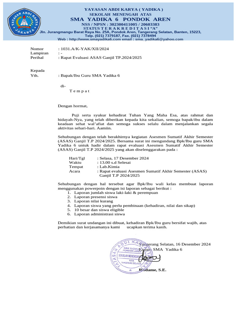 Rapat Evaluasi ASAS Ganjil 2024 | PDF
