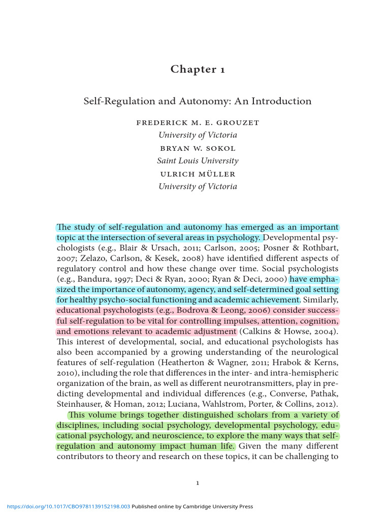Self Regulation and Autonomy An Introduction | PDF | Autonomy | Emotional Self Regulation