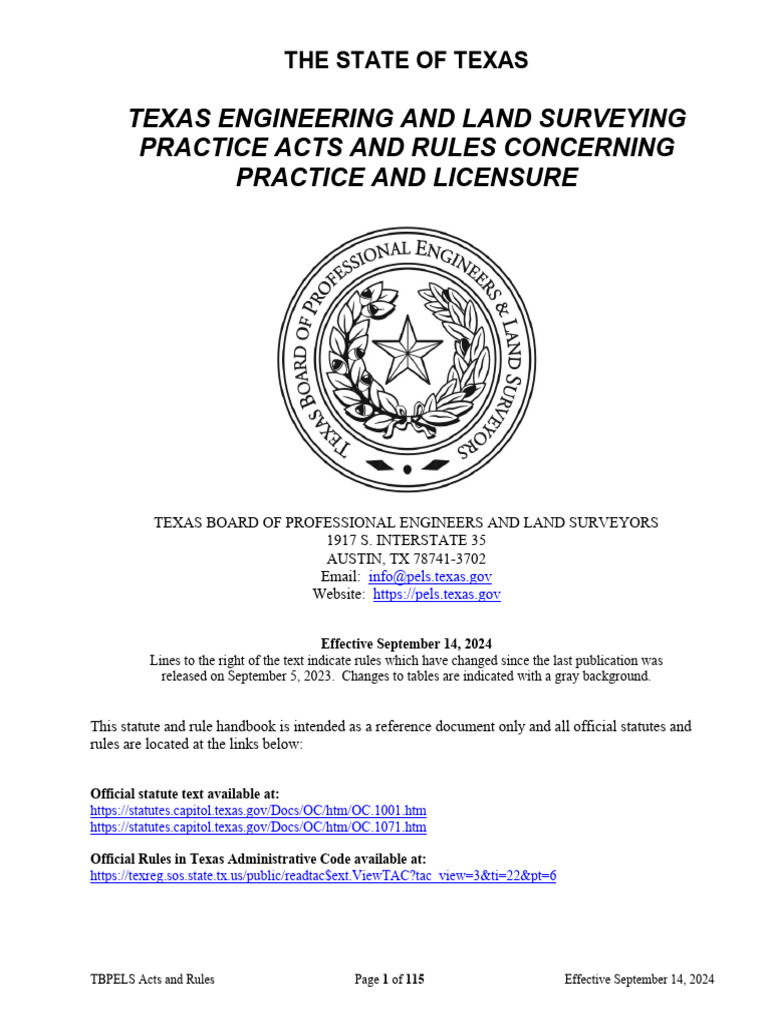 Texas PE Law and Rule | PDF | Lawyer | Surveying