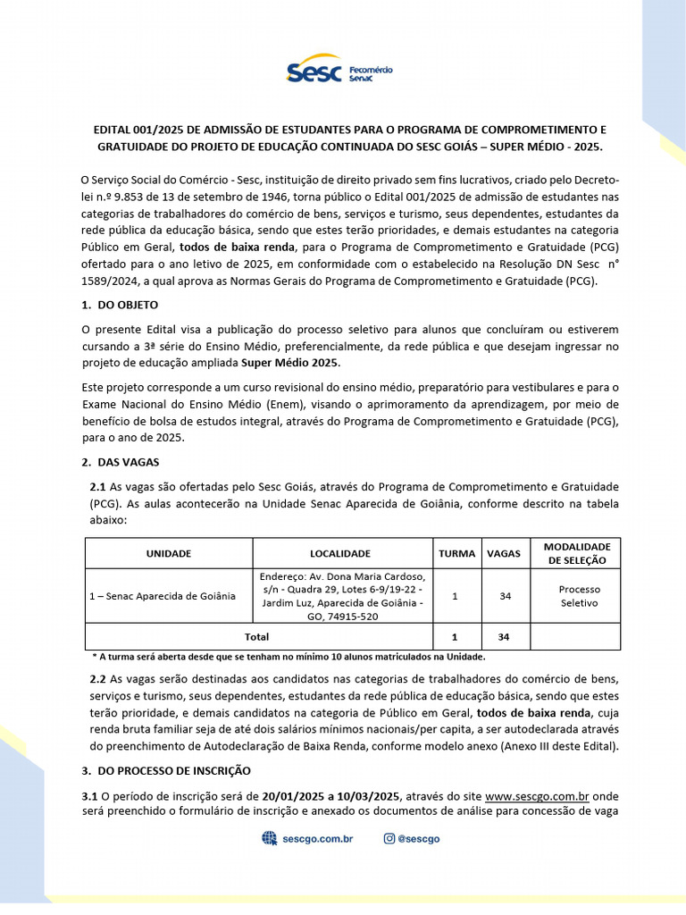Programa Super Médio PCG - 2025 | PDF