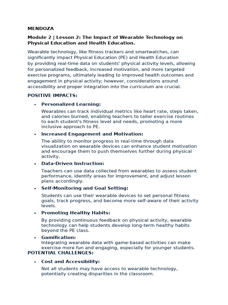 Wearable Tech in PE and Health Education | PDF | Physical Education ...