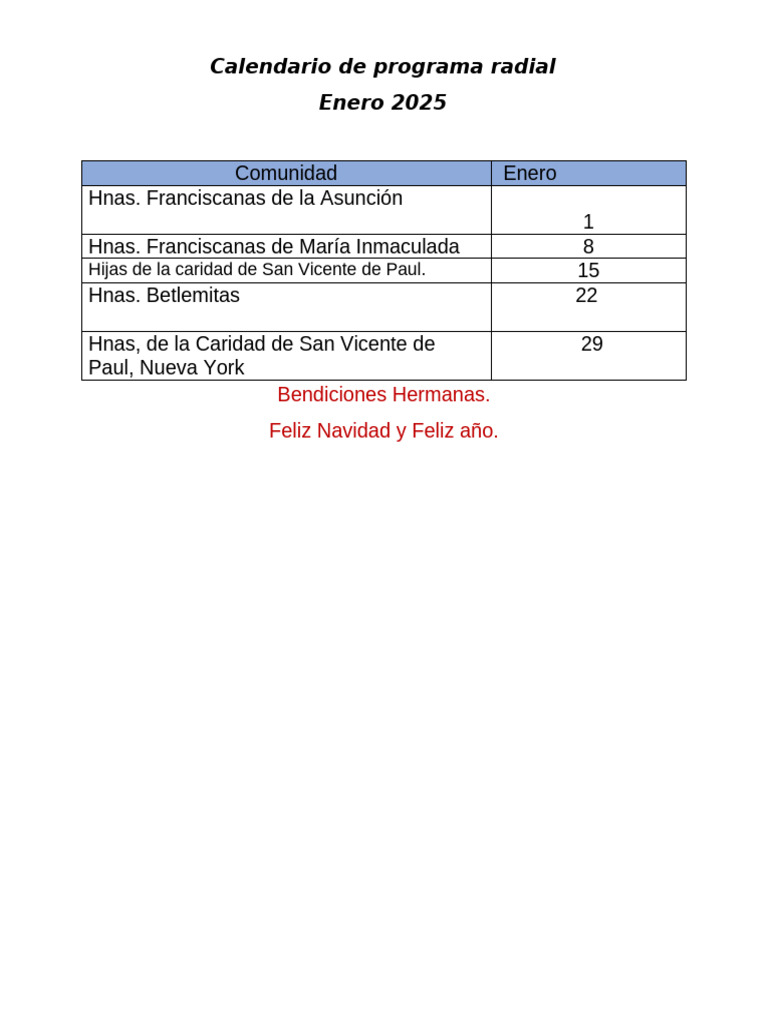 Calendario de Programa Radial | PDF