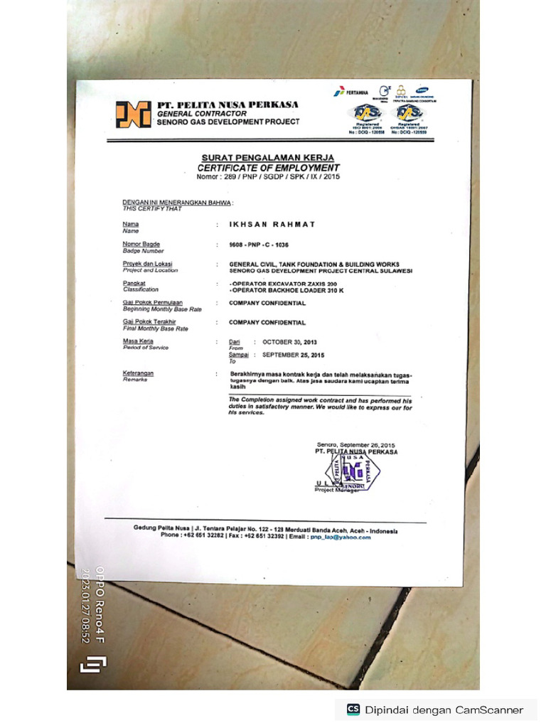 Sertifikat Pengalaman Kerja - 11zon | PDF