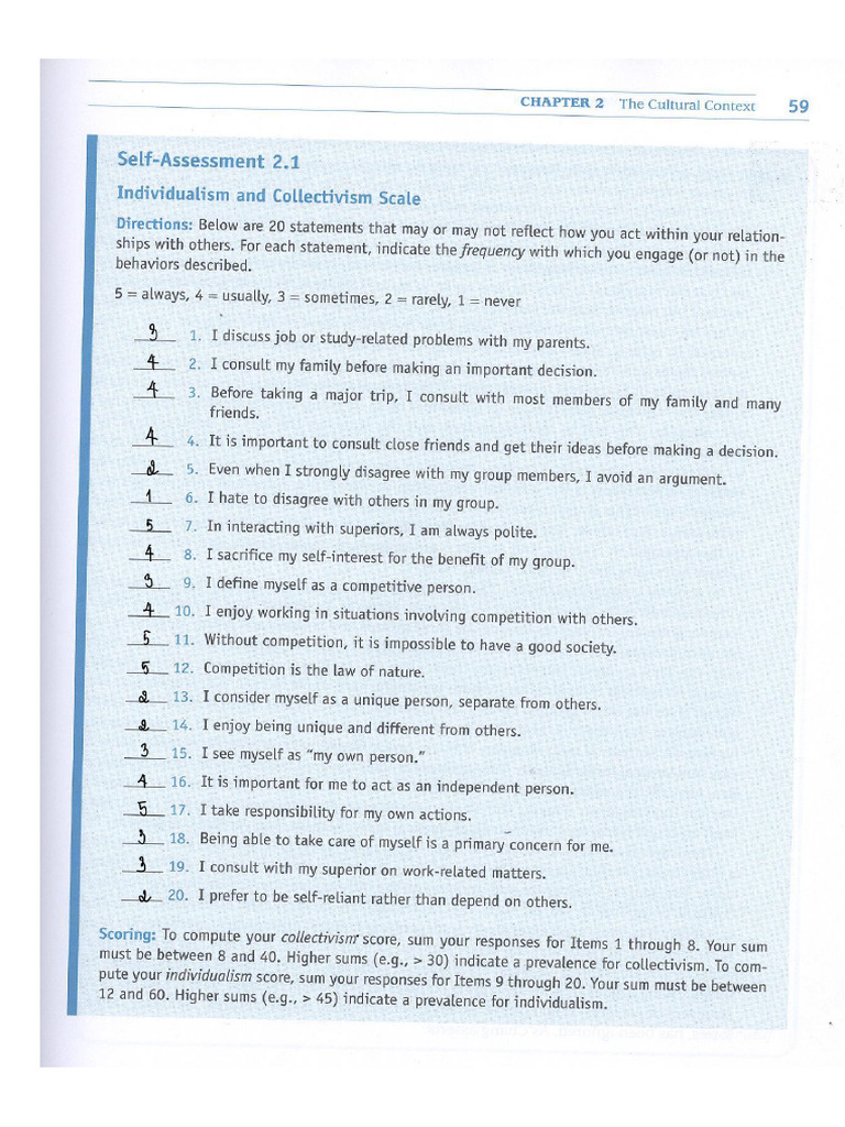 Self Assessment On Cultural Values | PDF