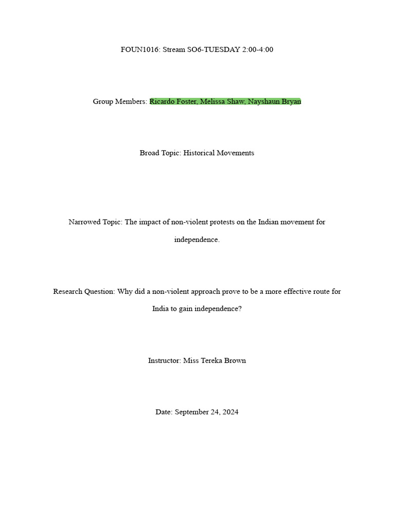 Copy Draft 1 of the Essay Foun1016 Copy | PDF | Nonviolence | Mahatma ...