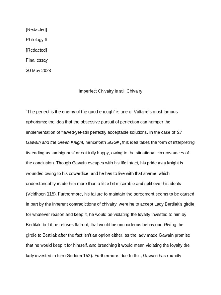 Imperfect Chivalry Is Still Chivalry | PDF | Green Knight | Chivalry