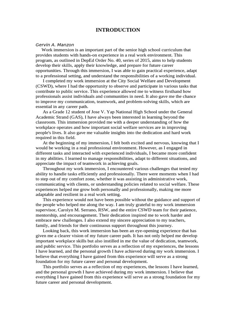 Manzon Gervin A. Introduction | PDF | Personal Development | Skill