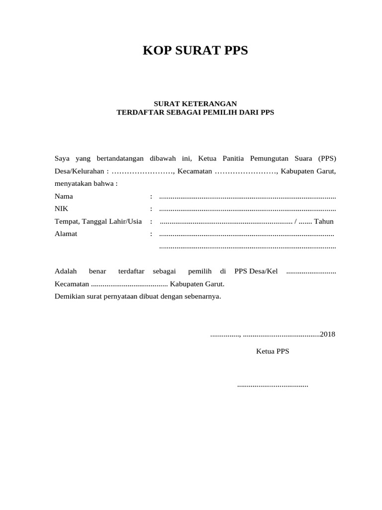 Surat Keterangan Terdaftar Di DPT-2 | PDF