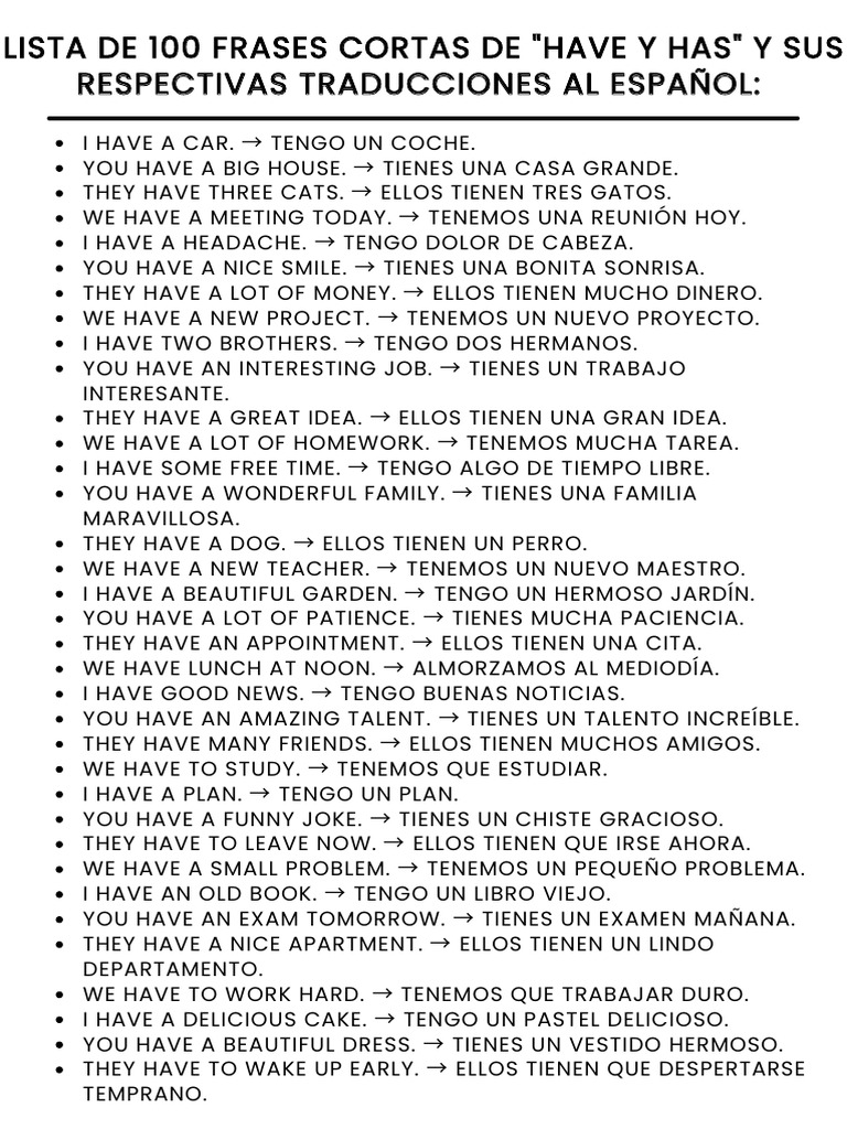100 Frases con "Have" y "Has" | PDF