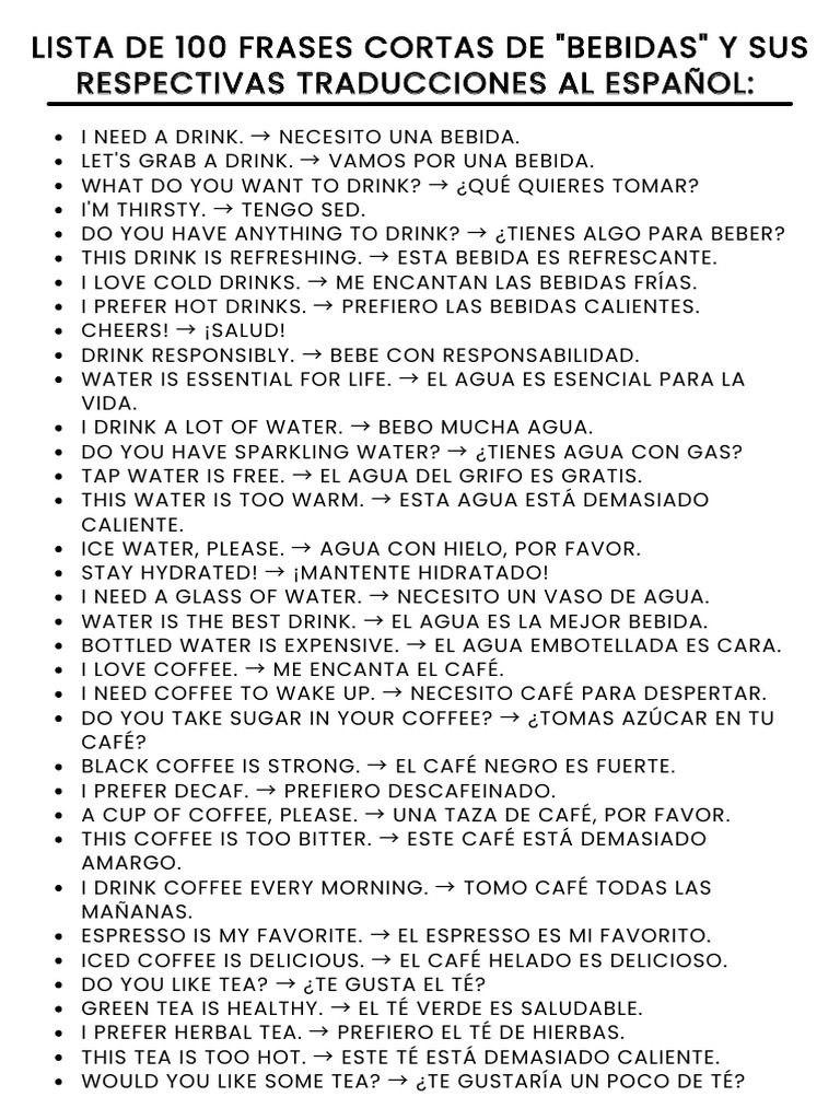 100 Frases Cortas de BEBIDAS | PDF | Té | Bebida