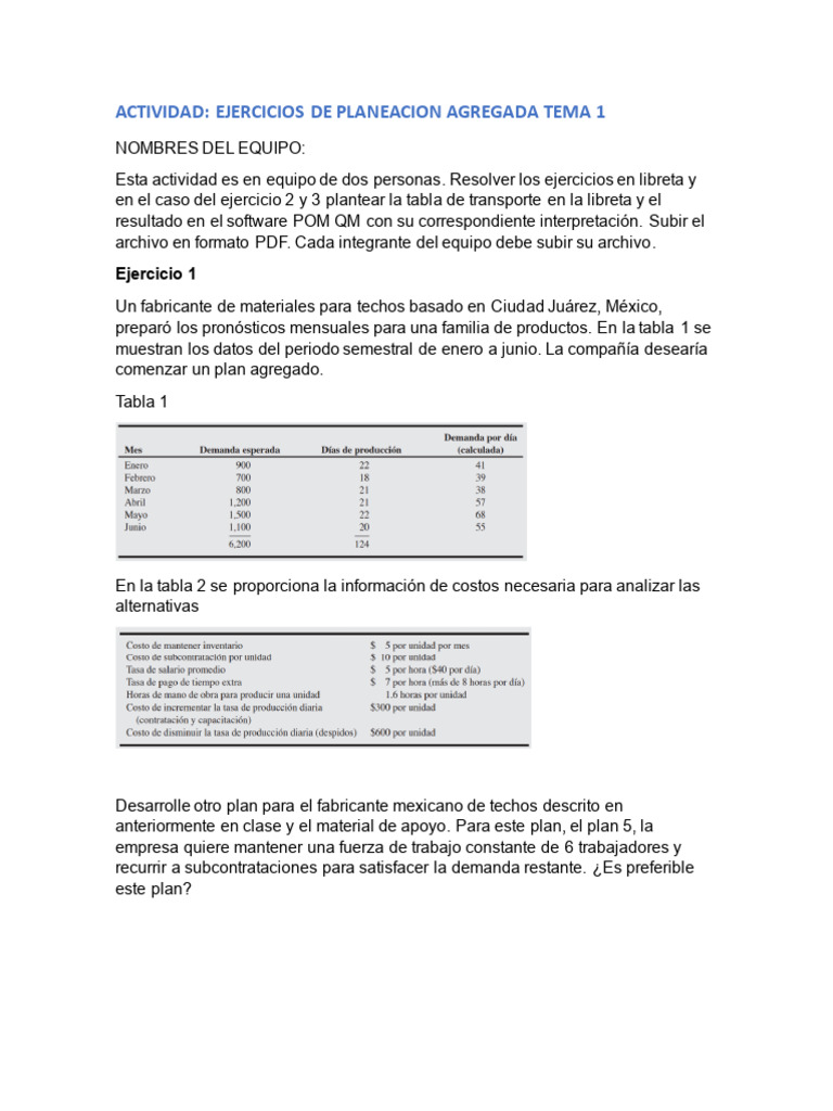 1 Problemario 1 Tema 1 Admon Ope Ii | PDF