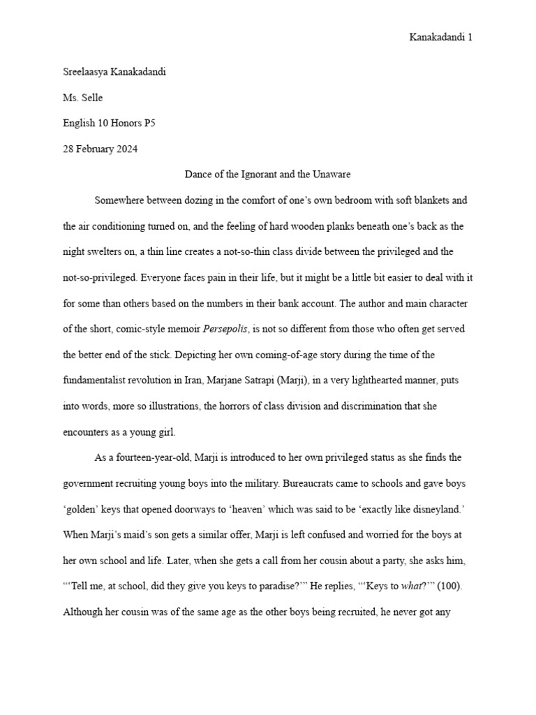 Essay On Persepolis (10th Grade Level) | PDF | Bed