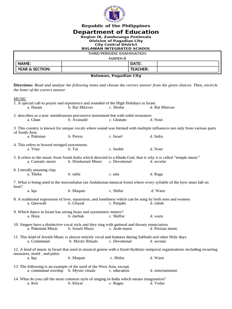 Mapeh 8 Third Periodic Examination | PDF | Parasitism | Pathogen