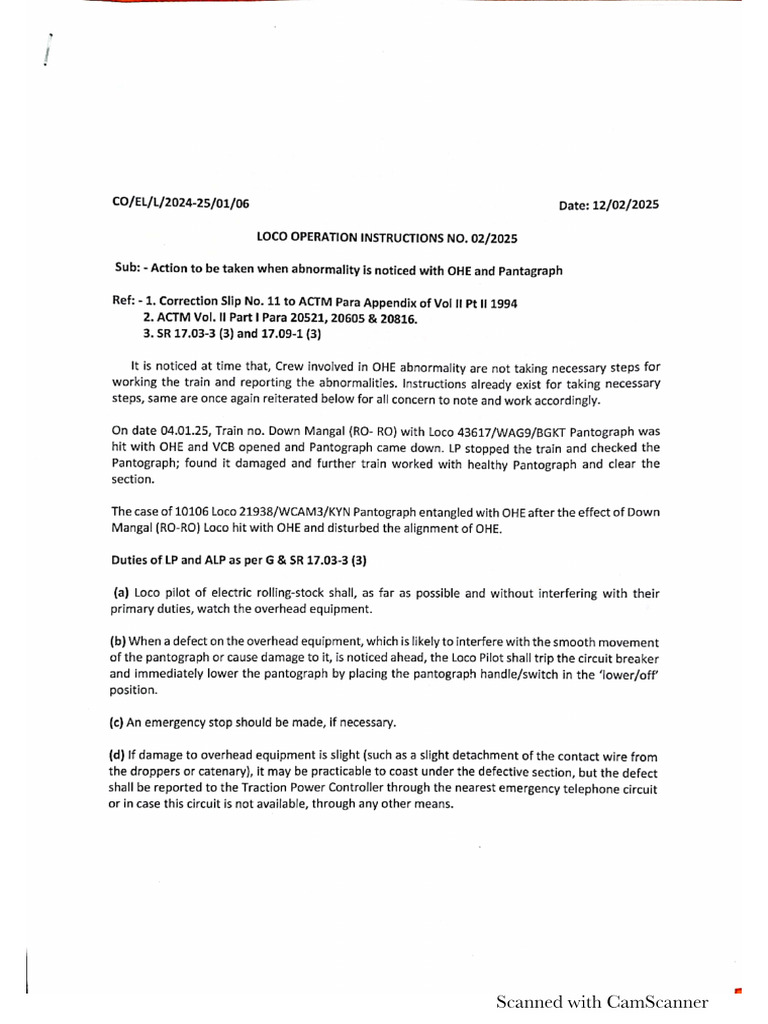 Loco Operation Instructions No. 02 - 2025 | PDF