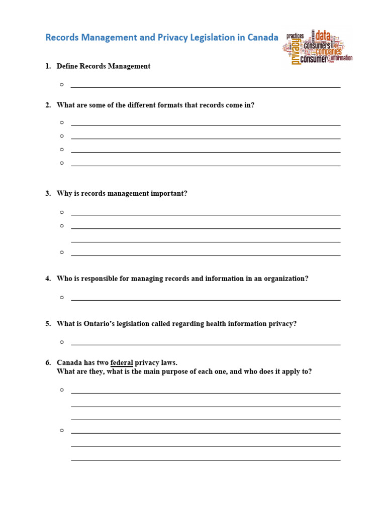 Privacy Legislation Worksheet_2019 | PDF