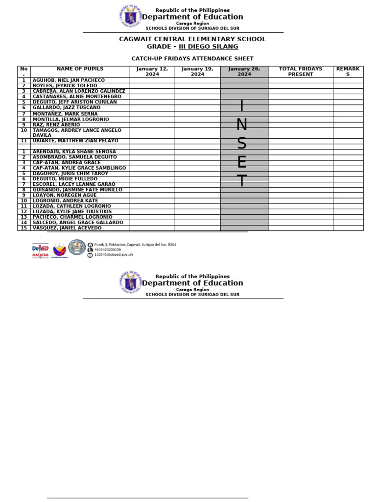 Attendance Catch Up Friday | PDF