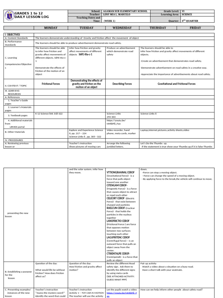 DLL_SCIENCE 6_Q3_W4 | PDF | Force | Differentiated Instruction