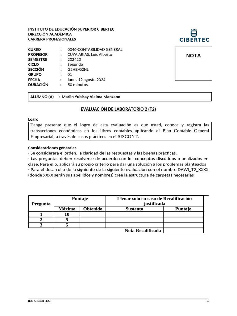 Evaluación de Contabilidad General 2024 | PDF | Business | Economía ...