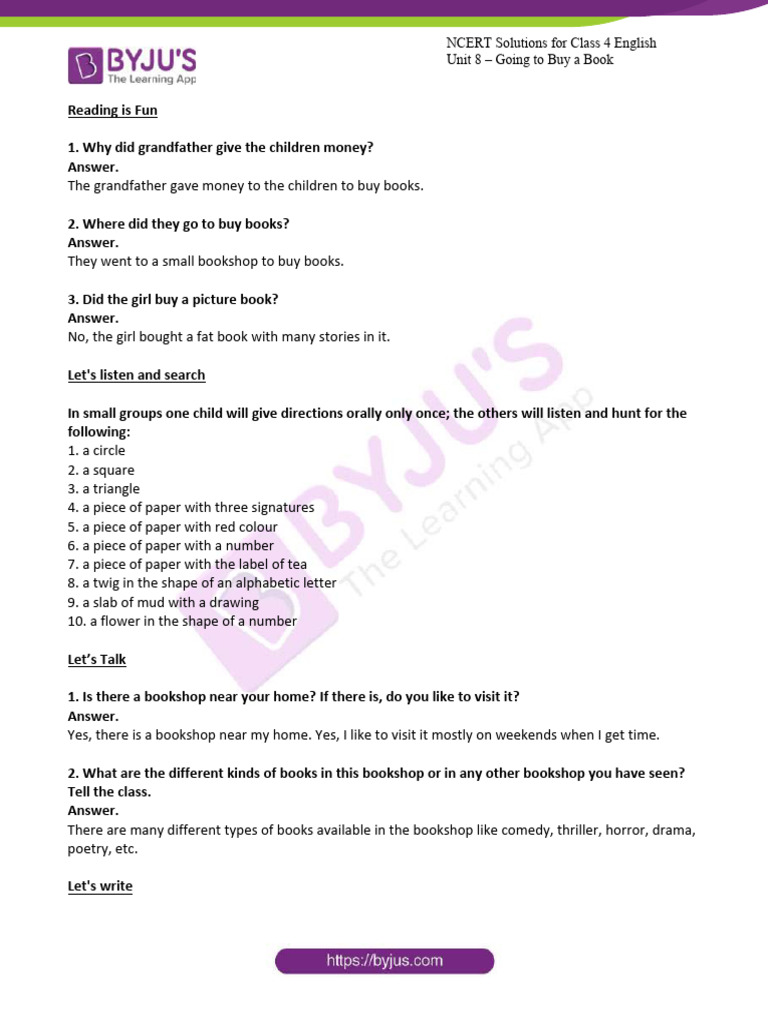Class 4 English: Buying a Book Guide | PDF