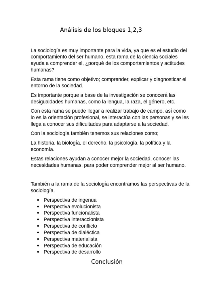 Análisis de Los Bloques 1,2,3 Sociologia | PDF