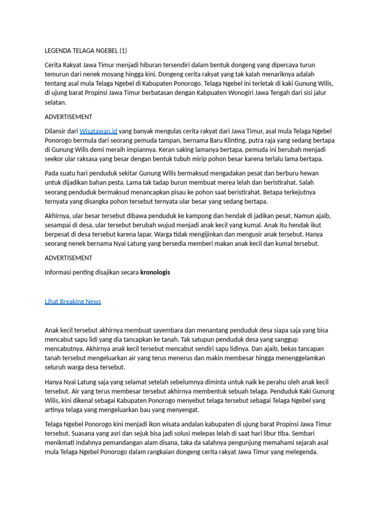 Legenda Telaga Ngebel | PDF