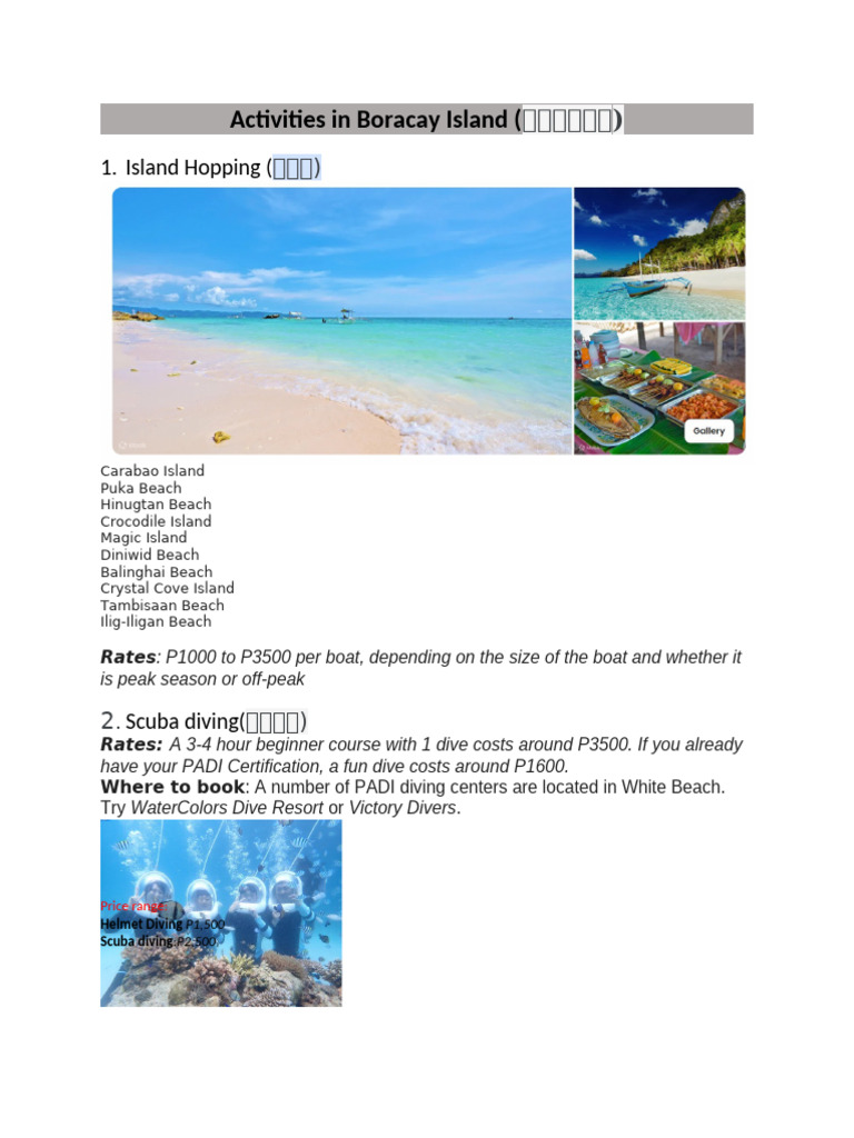 Top Activities in Boracay Island | PDF