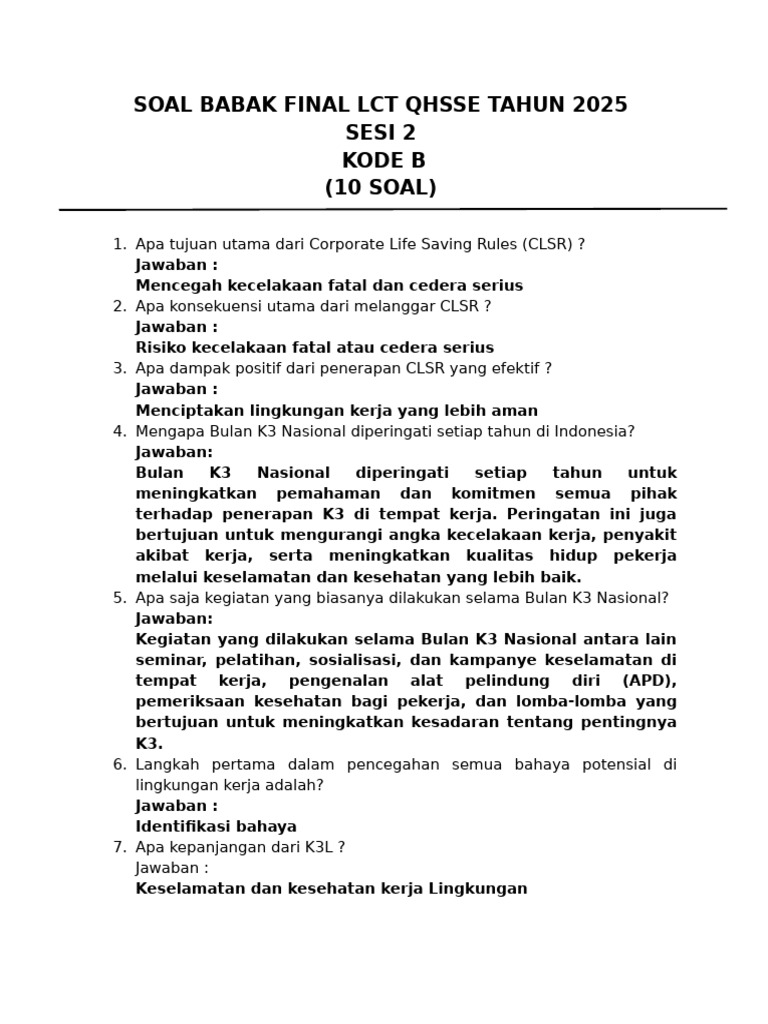 Soal Final Sesi 2-b Lct Qhsse Tahun 2025 | PDF