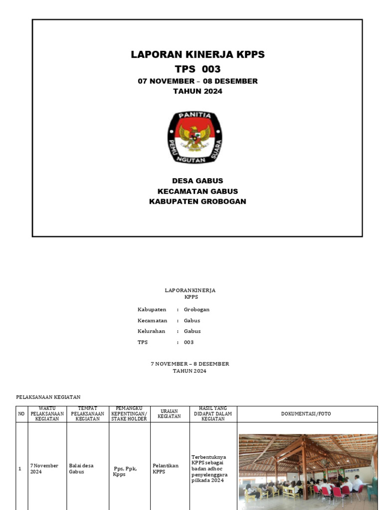 TPS 003 Gabus - Laporan Kinerja KPPS | PDF