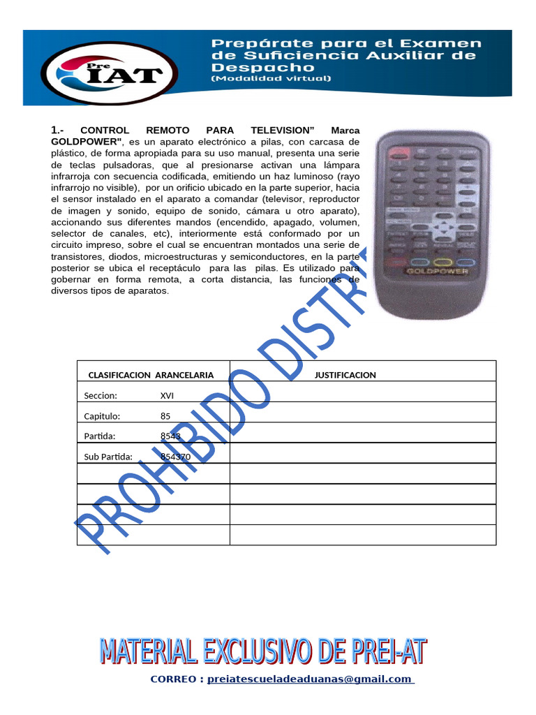 Clasificacion Arancelaria de Control Remoto | PDF