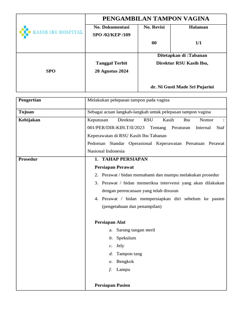 Prosedur Pengambilan Tampon Vagina | PDF