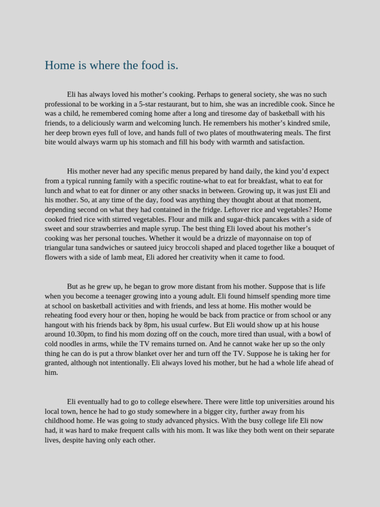 Home Is Where The Food Is (Sample Writing) | PDF | Lunch | Food And ...