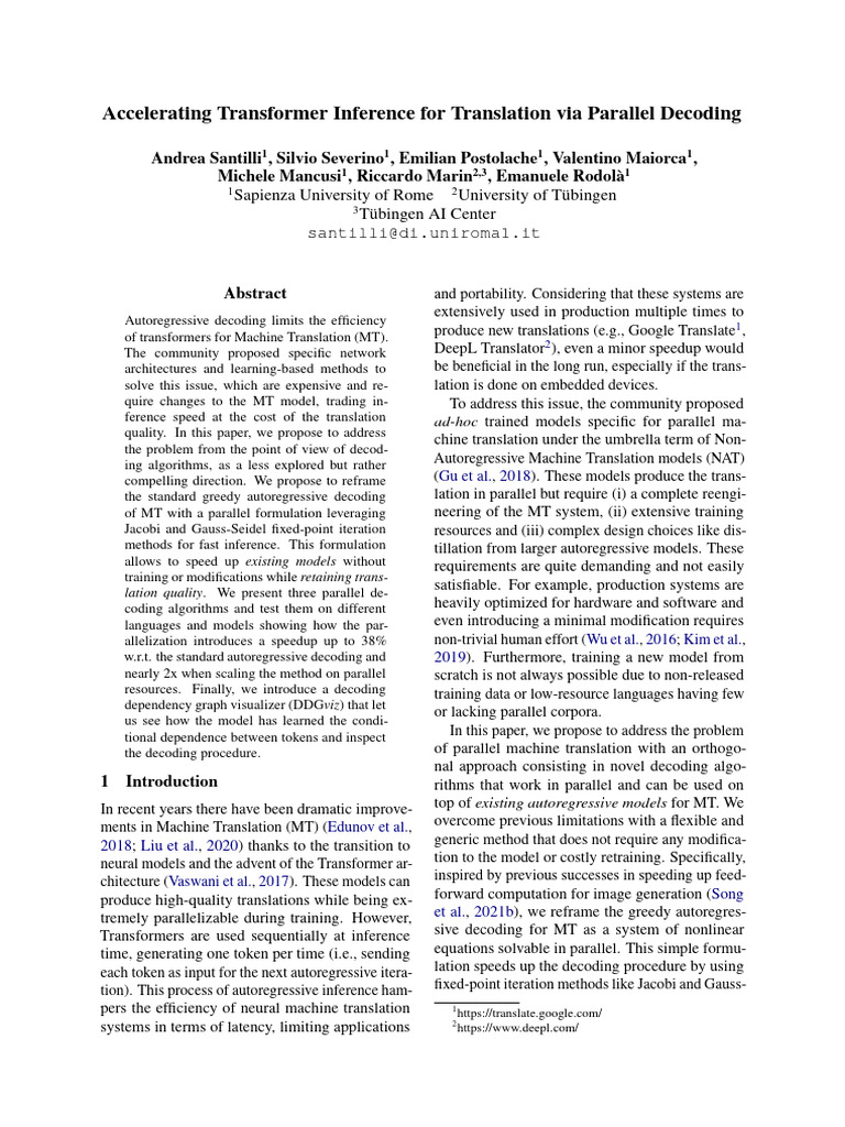 Accelerating Transformer Inference for Translation via Parallel Decoding | PDF | Algorithms ...