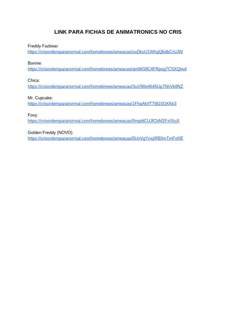 Fichas de Animatronics No Cris | PDF