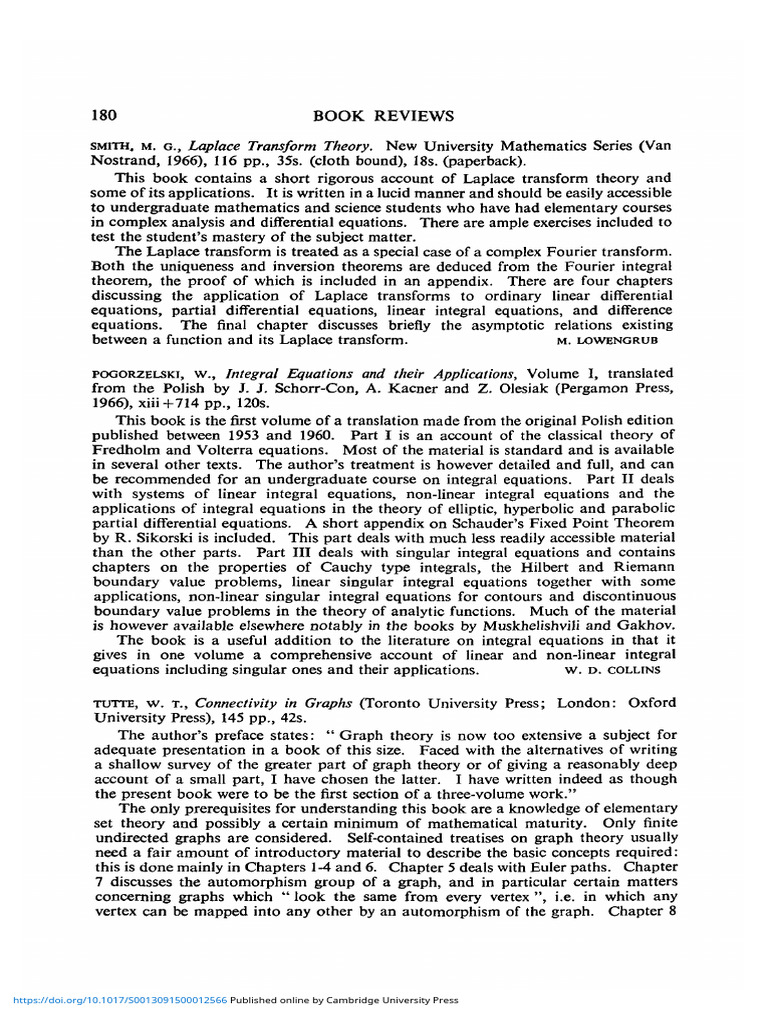 M G Smith Laplace Transform Theory New University Mathematics Series ...