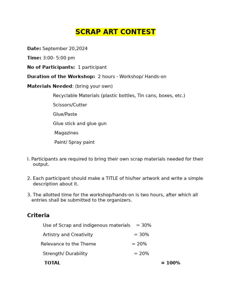 SCRAP ART CONTEST Criteria | PDF
