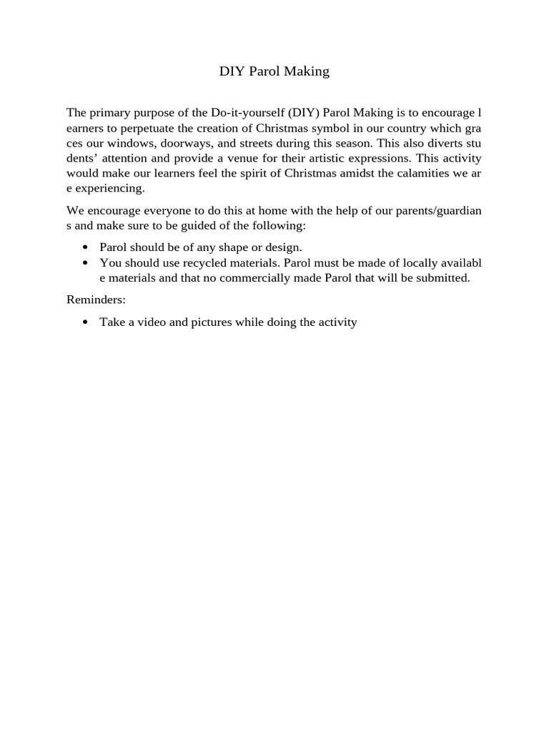 DIY Parol Making Homebound Activity | PDF