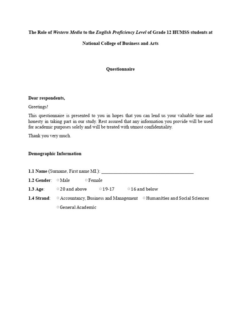 LER BSED ENG2 Questionnaire Revised 3 | PDF | English Language ...
