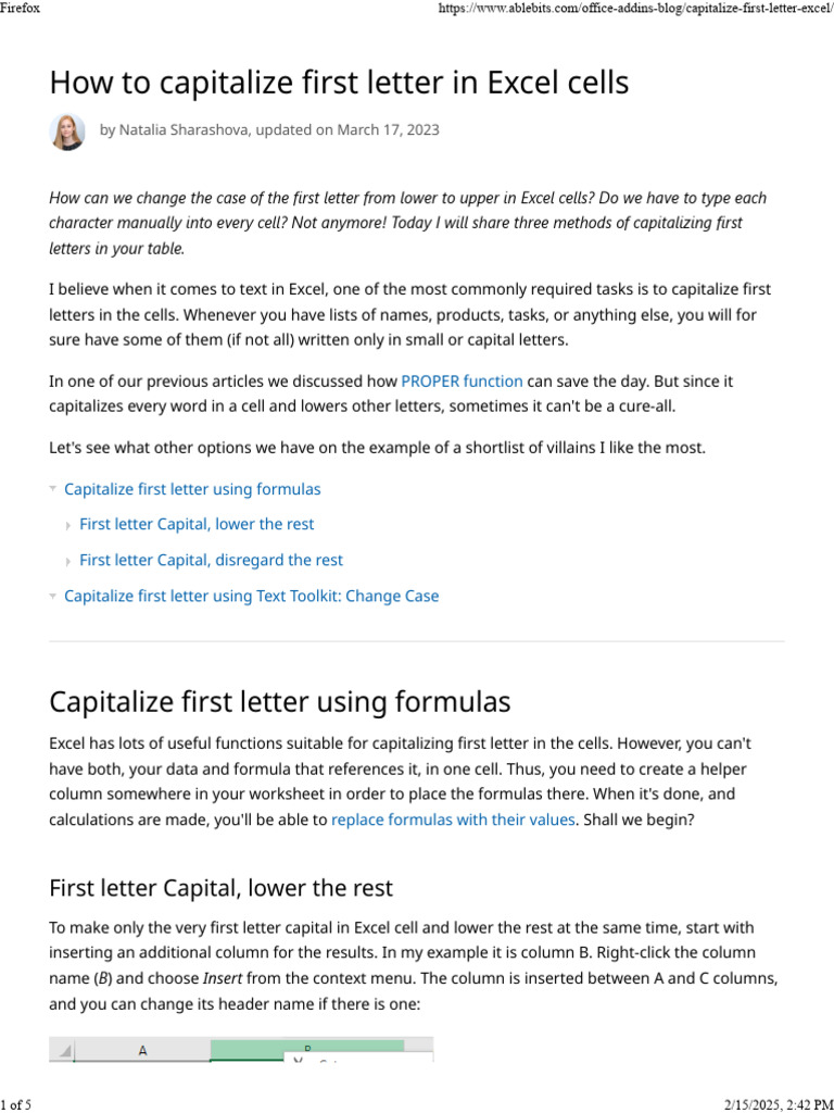 Capitalize First Letter in Excel Cells | PDF | Microsoft Excel | Computing