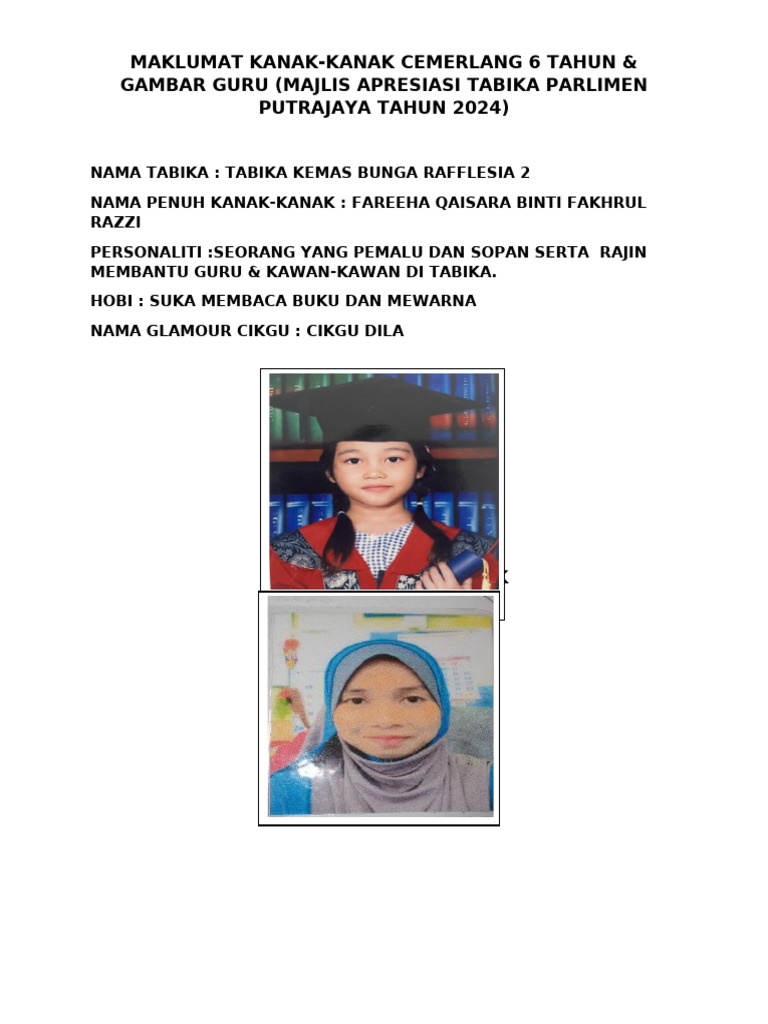 Gambar Murid Cemerlang TBK Raff 2 2024 | PDF