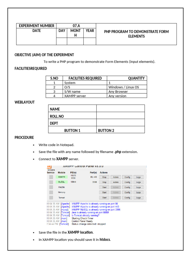 Write A PHP Program To Demonstrate Form Elements (Input Elements) | PDF | Php | Computer Science