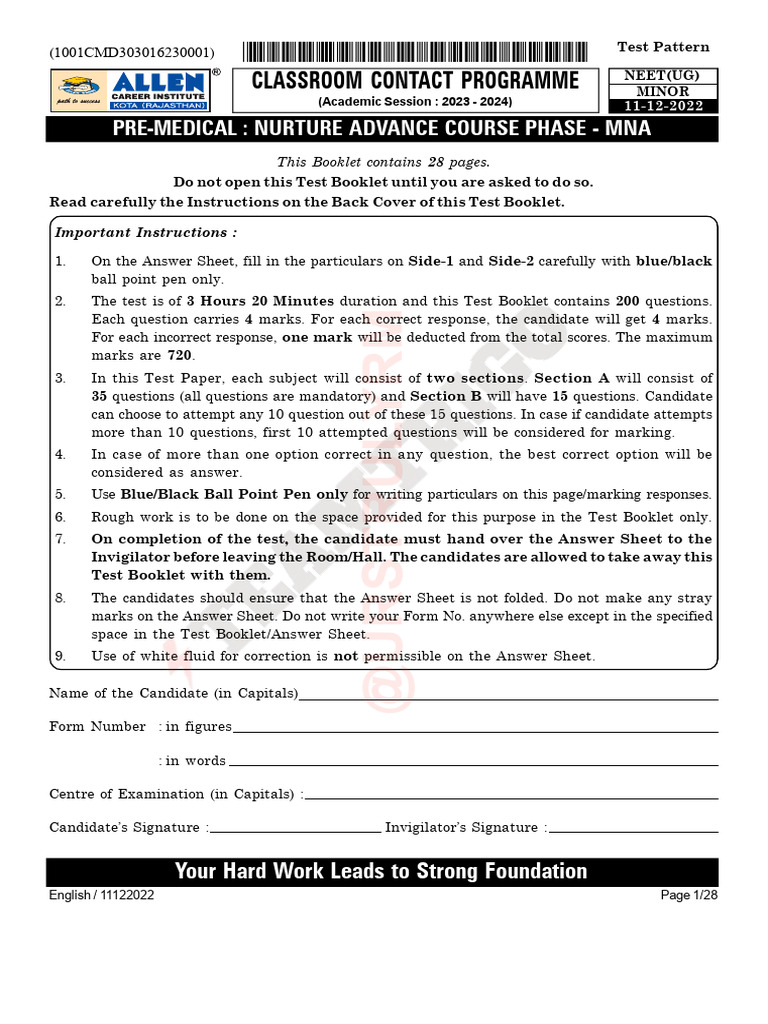 MNA Exam Test Pattern 2023-2024 | PDF | Endoplasmic Reticulum | Mole (Unit)