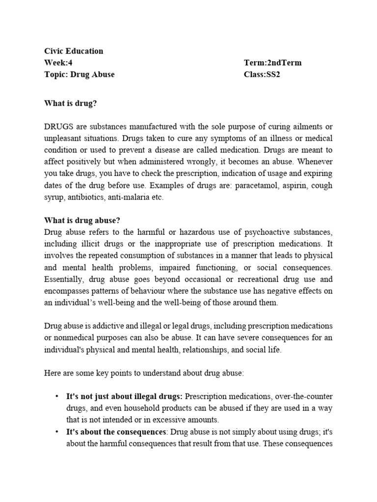 ss2 Wk4 Civic Education 2nd Term 20222023 | PDF | Substance Abuse | Cannabis (Drug)