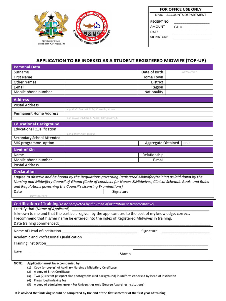 Student Midwife Indexing Application Form | PDF | Midwife | Health Care