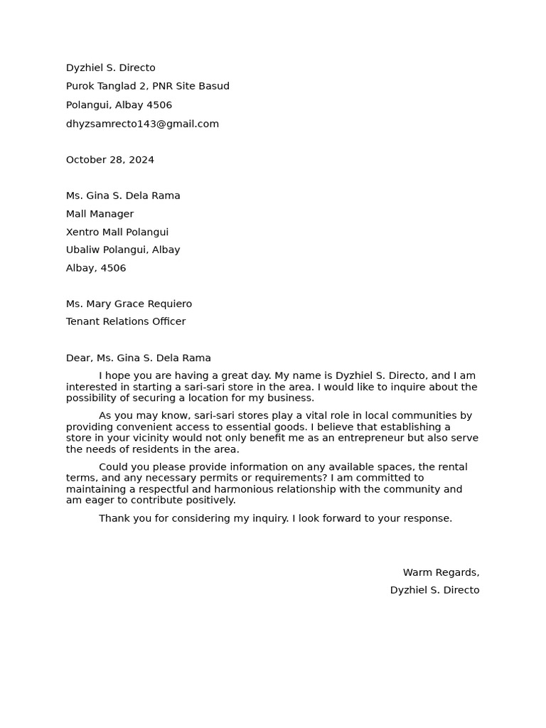Intent Letter (Business) | PDF