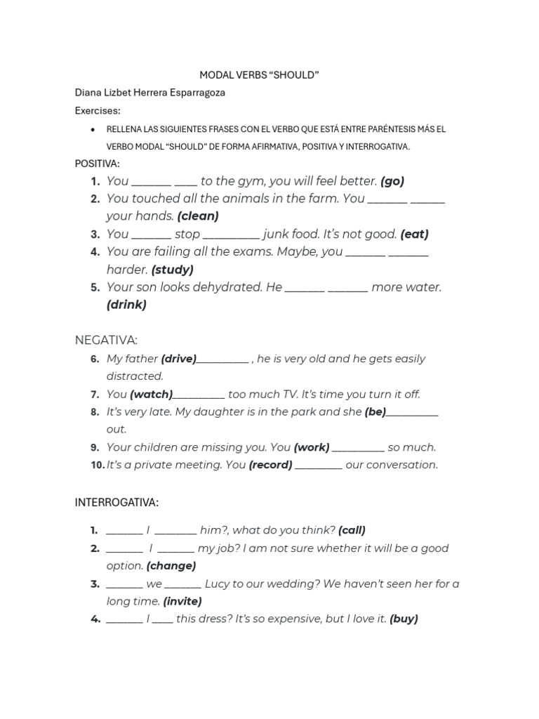 Exercises Verbo Should | PDF