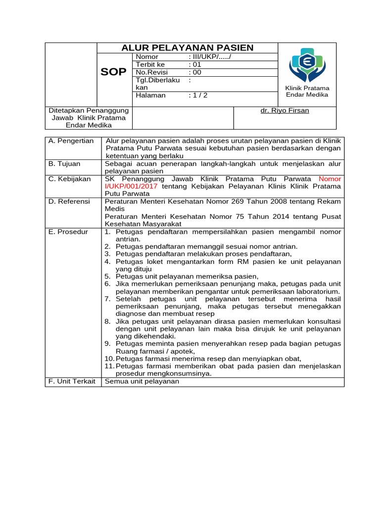 Sop Alur Pelayanan Pasien Klinik Pratama | PDF