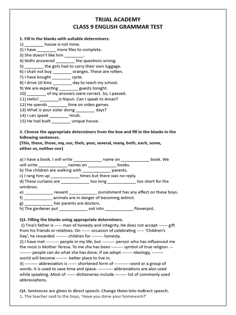 Integrayed Grammar Class 9 | PDF
