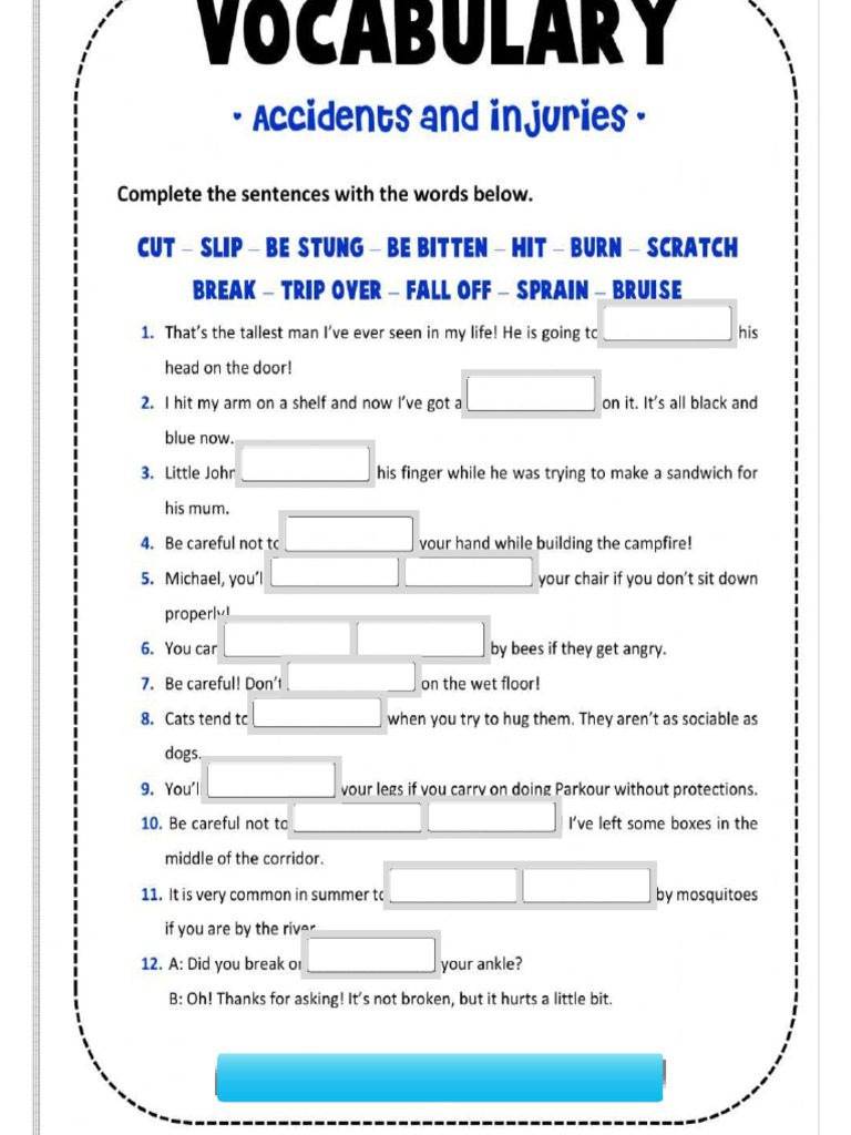 Vocabulary - Accidents and Injuries 134017 | PDF
